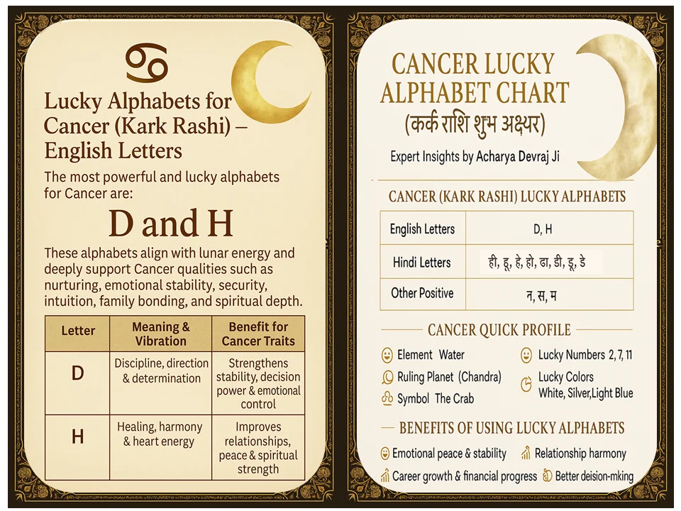 Lucky Alphabet for Cancer Kark Rashi Expert Insights by Acharya Devraj Ji