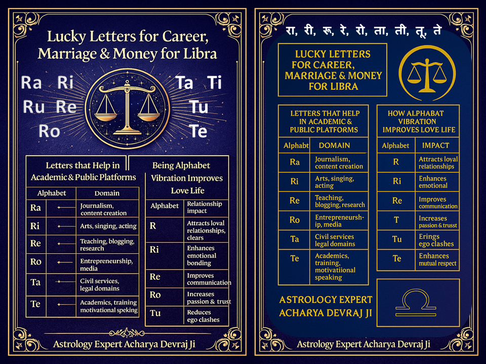 Alphabet for Libra Tula Rashi Best Letters for Lucky Name