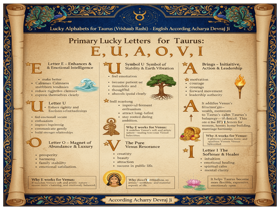 Lucky Alphabet for Taurus Zodiac Sign Powerful Name Insights